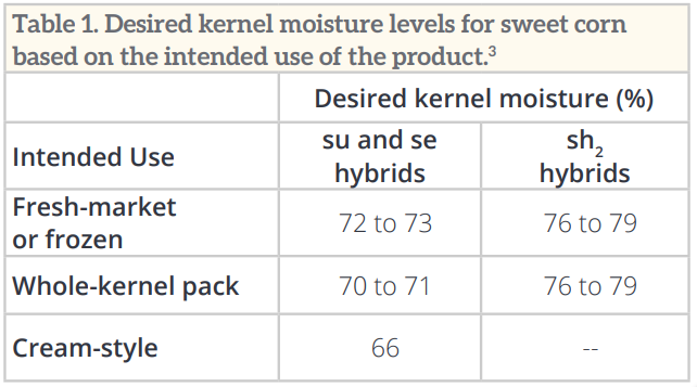 Kernel Moisture in Processing Sweet Corn